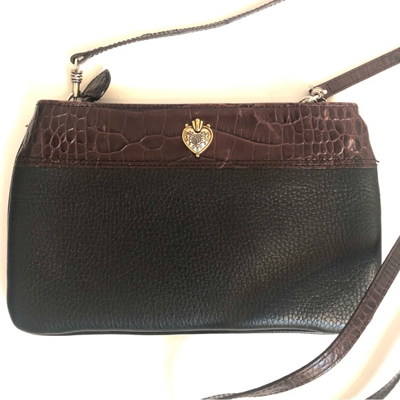 Brighton | Bags | Brighton Black Pebbled Leather And Croco Leather Crossbody Purse | Poshmark
